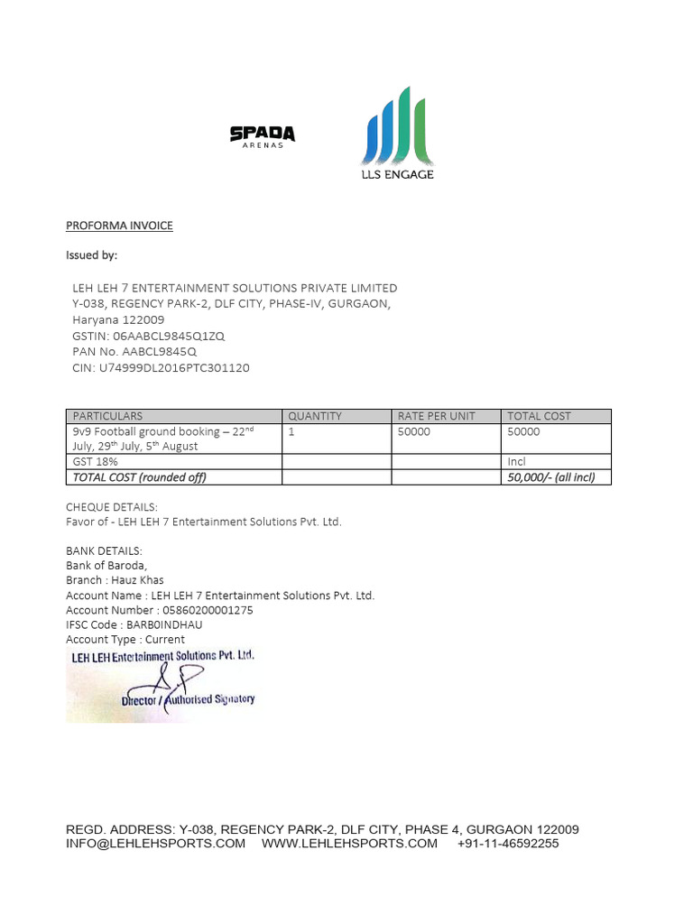 PI Booking Invoice | PDF