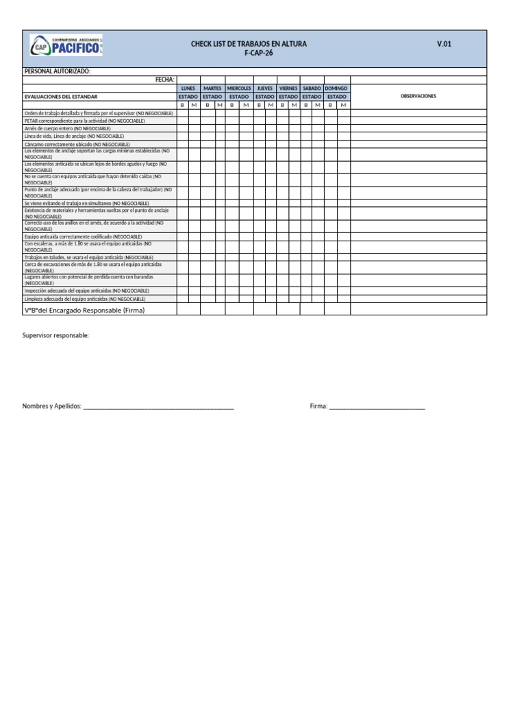 Checklist de Seguridad en Trabajos Altura | PDF