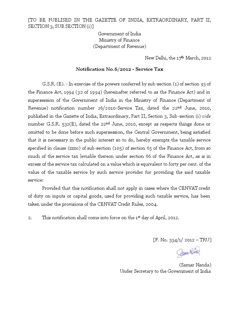 Service Tax Exemption Notice | PDF