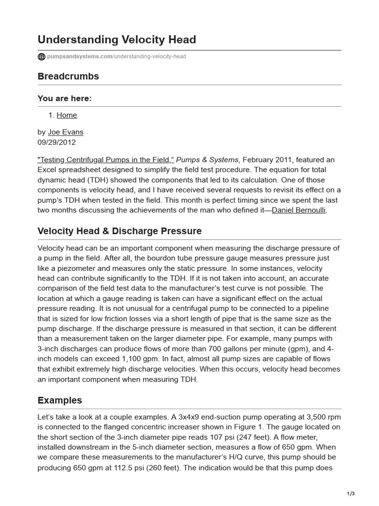 Pumpsandsystems.com-Understanding Velocity Head | PDF | Pump | Pressure ...