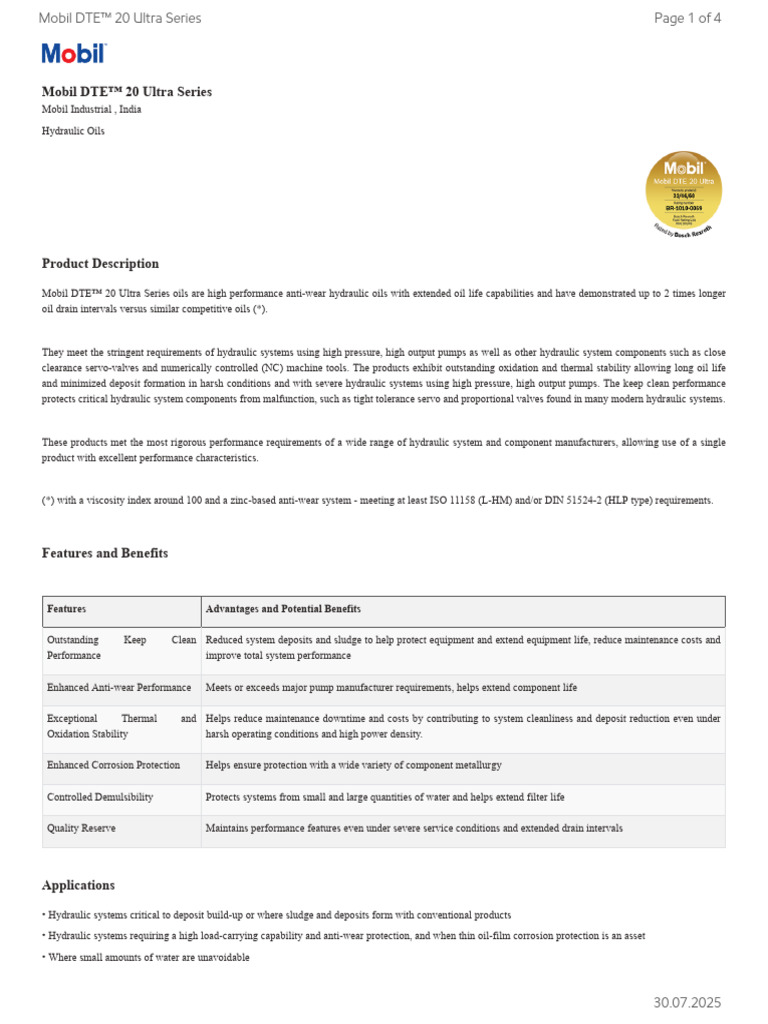 GL XX Mobil DTE 20 Ultra Series | PDF | Pump | Mechanical Engineering