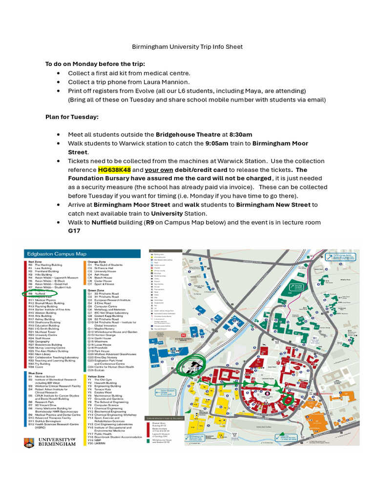 Birmingham Uni Trip Itinerary | PDF