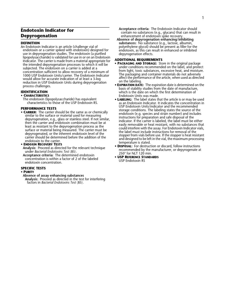 Endotoxin Indicator for Depyrogenation | PDF | Lipopolysaccharide