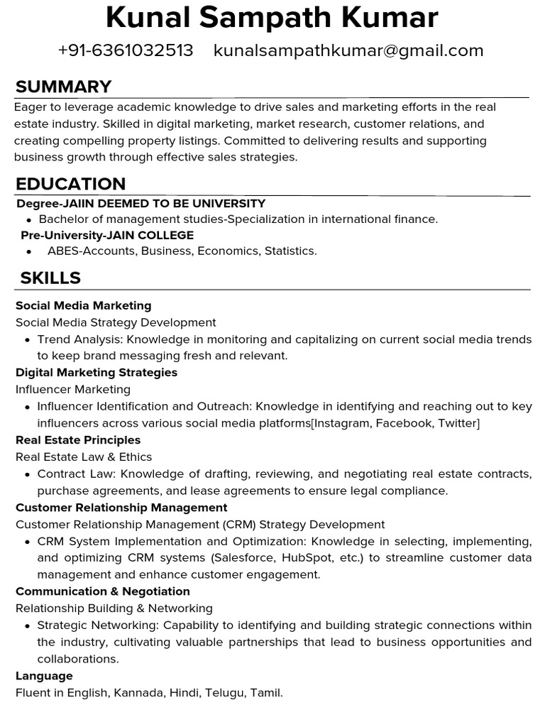 Resume Kunal Sam Path Kumar | PDF