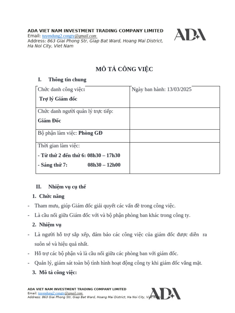 Ada Tuyen Dung Tro Ly Giam Doc 2025 1 | PDF