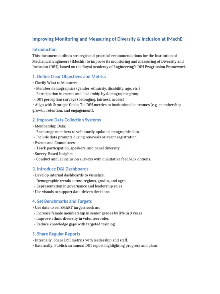 IMechE Diversity Inclusion Monitoring Plan | PDF | Performance ...