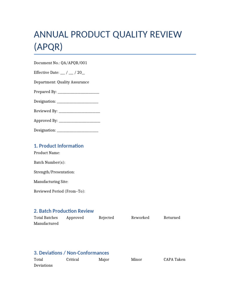 Annual Product Quality Review Template | PDF