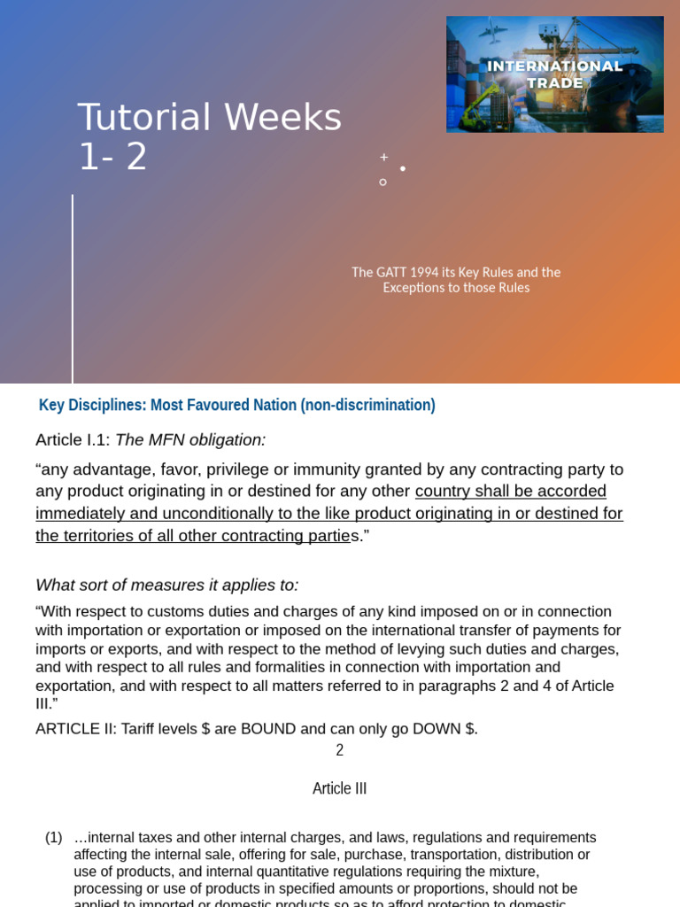 2024 - Tutorial Week 2 | PDF | Most Favoured Nation | Economies
