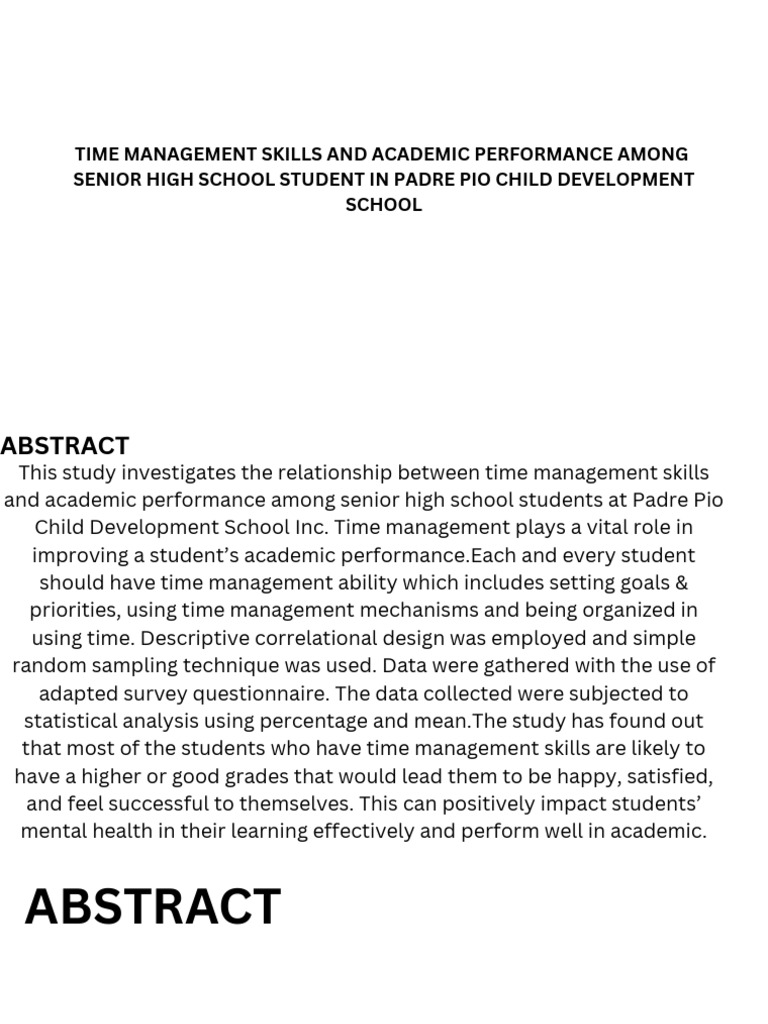 Time Management Skills and Academic Performance Among Senior High ...
