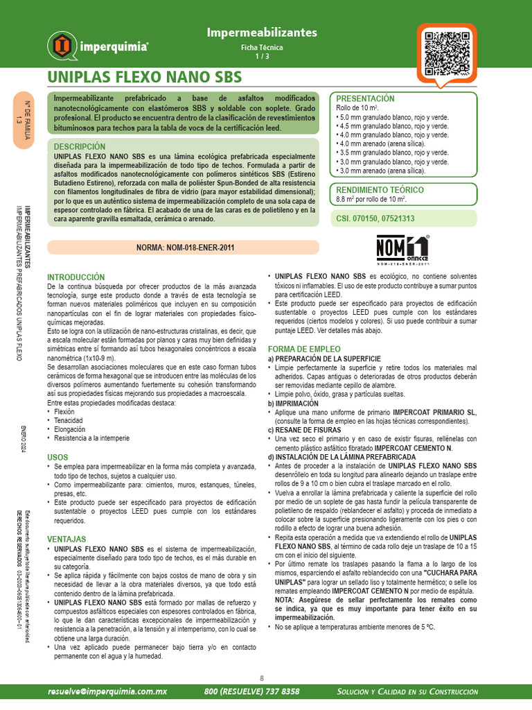 Rollo Impermeabilizante Uniplas Flexo Nano | PDF | Nanopartículas ...