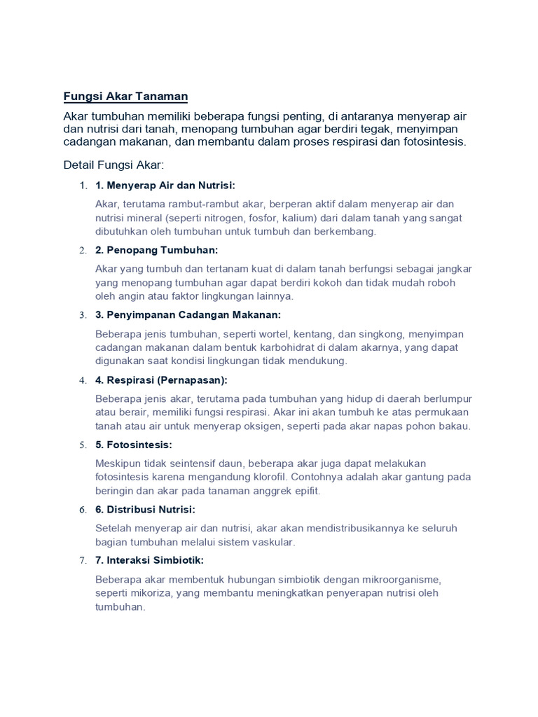 Fungsi Akar Tanaman | PDF