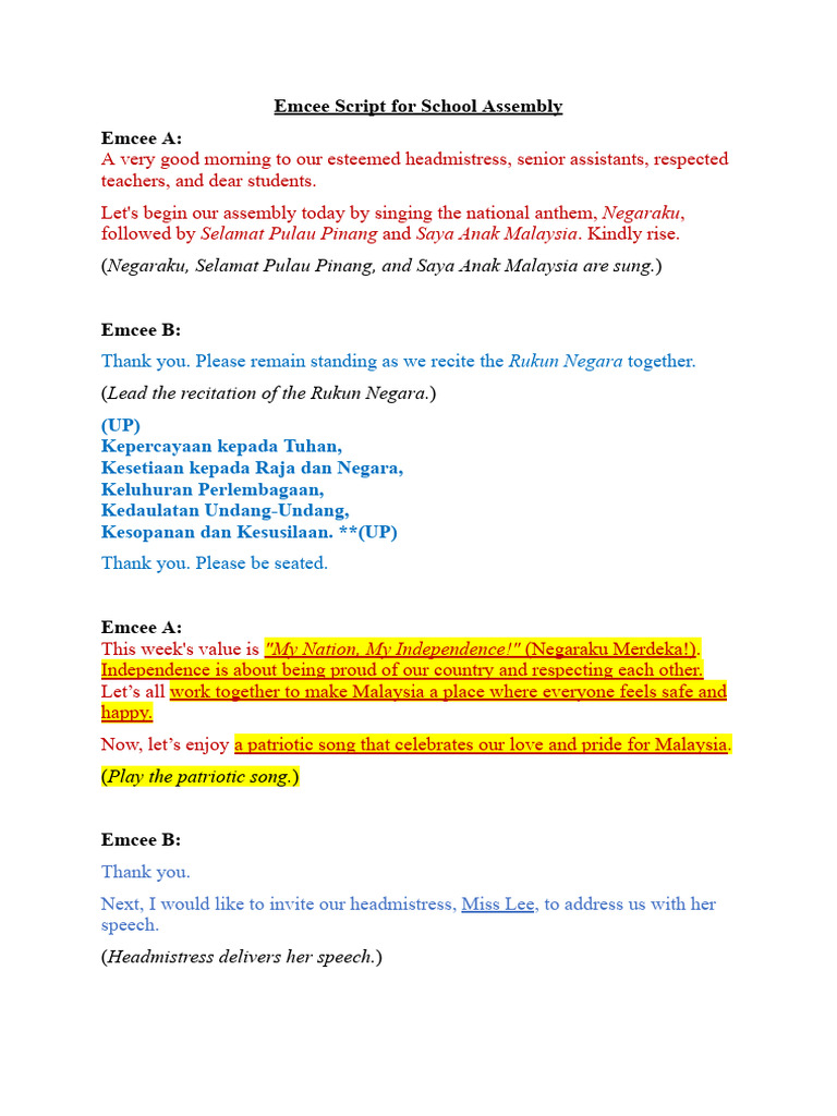 Emcee Script for School Assembly | PDF