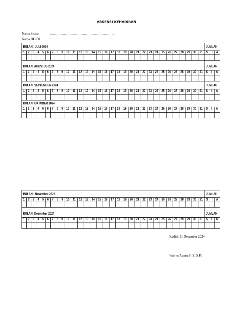LAMPIRAN REKAN ABSENSI KEHADIRAN PKL | PDF