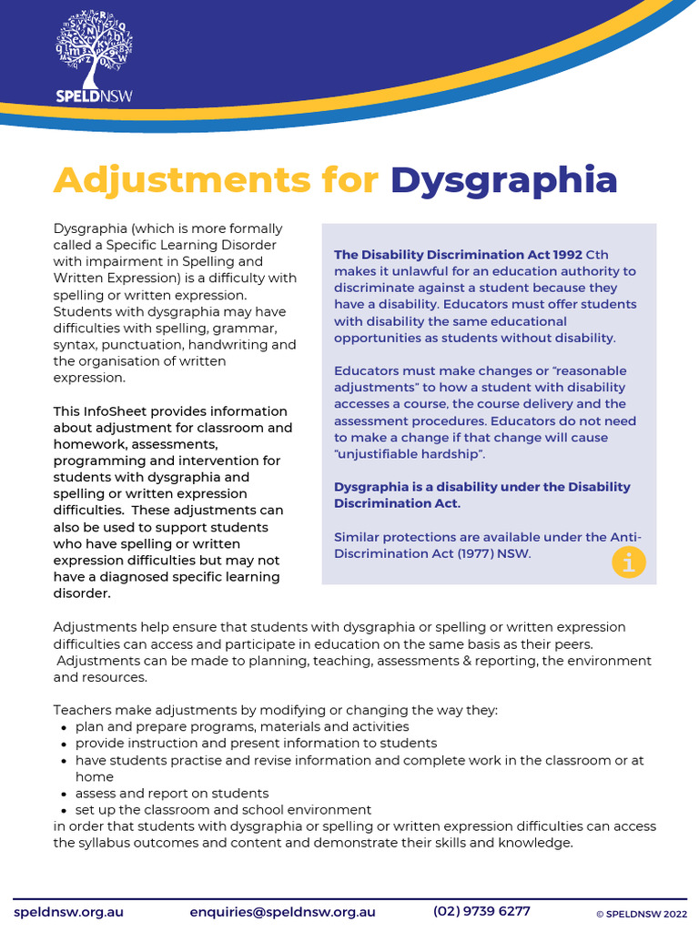 Adjustments For Dysgraphia | PDF | Learning Disability | Teachers