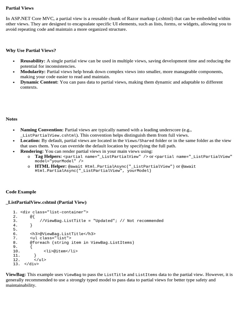 Understanding Partial Views in ASP.NET Core | PDF | Html | Dynamic Web Page