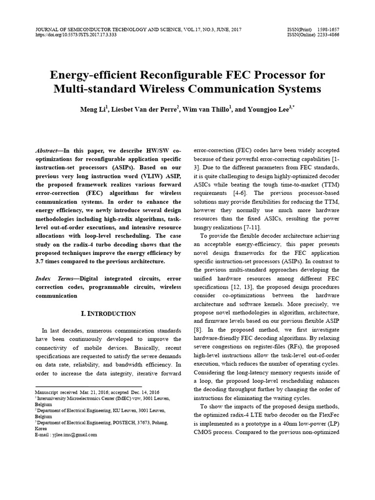 Energy-Efficient Reconfigurable FEC Processor For Multi-Standard Wireless Communication Systems ...