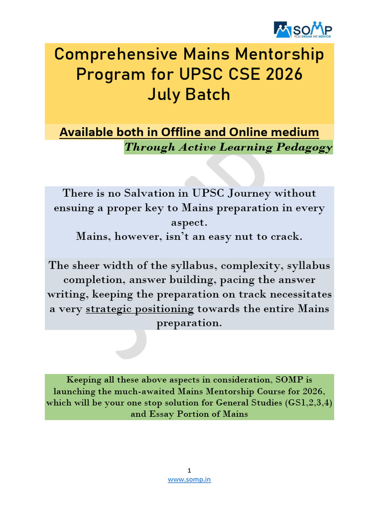 UPSC Mains Mentorship Program 2026 | PDF | Mentorship