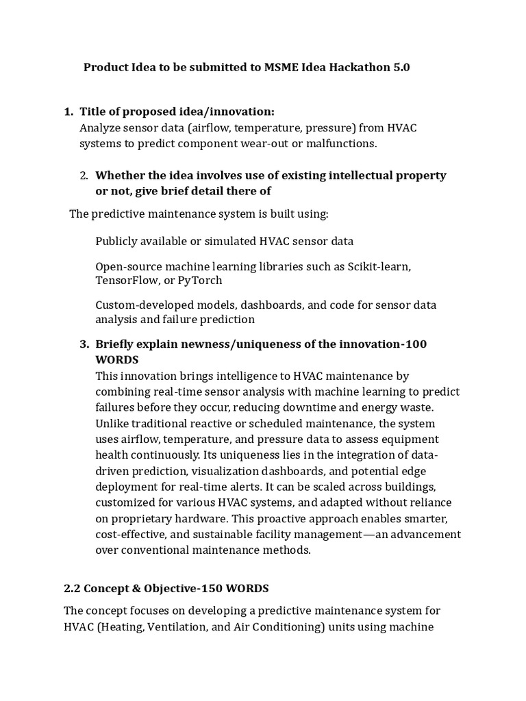 Proposal Template - MSME Idea Hackathon 5.0 | PDF | Internet Of Things | Machine Learning
