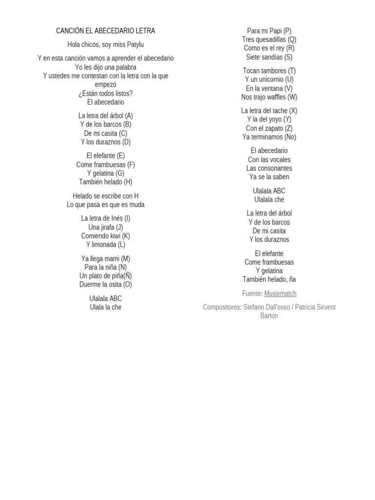 Letra de la Canción del Abecedario | PDF