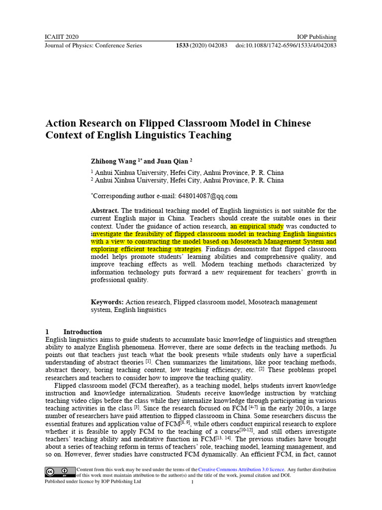 Group 2-Action Research on Flipped Classroom Model in Chinese | PDF | Learning | Teachers