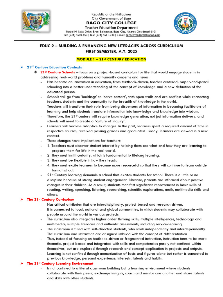 Educ 2 Handout Module I | PDF | Learning | Teachers