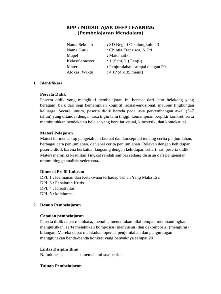 RPP Modul Ajar Deep Learning | PDF