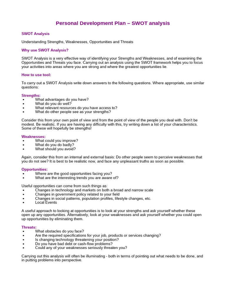 PDPtemplateC - SWOTanalysis | PDF | Swot Analysis | Psychology