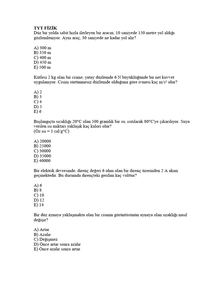 TYT FİZİK SORU | PDF