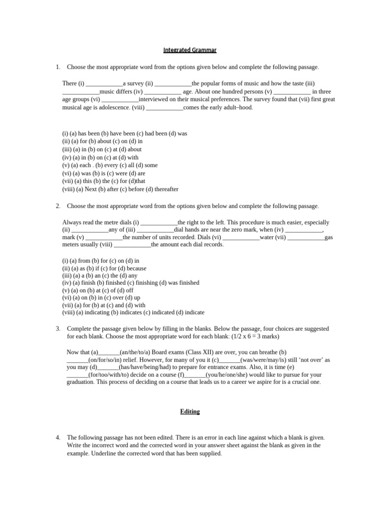 Integrated Grammar Exercises for Students | PDF