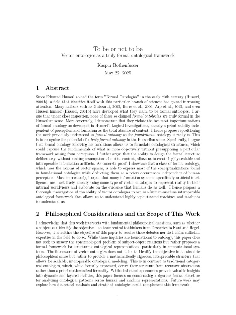 To Be or Not To Be Vector Ontologies As A Truly Fo | PDF | Edmund ...