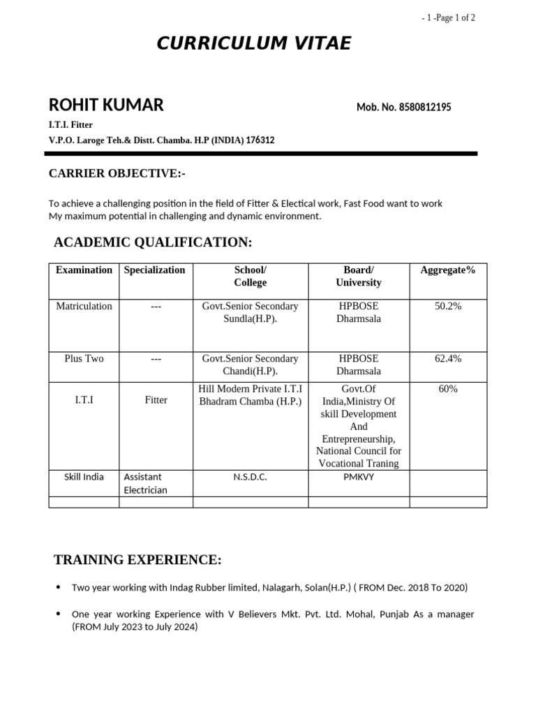 Rohit Kumar CV (2) | PDF