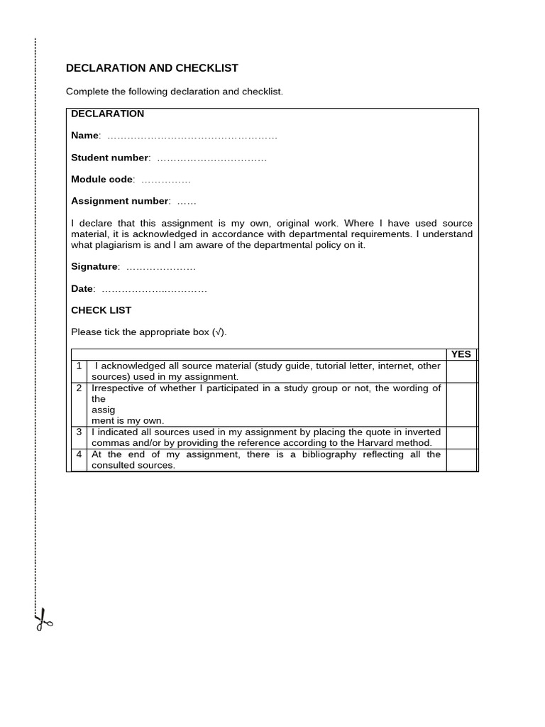 Plagiarism Declaration and Checklist | PDF