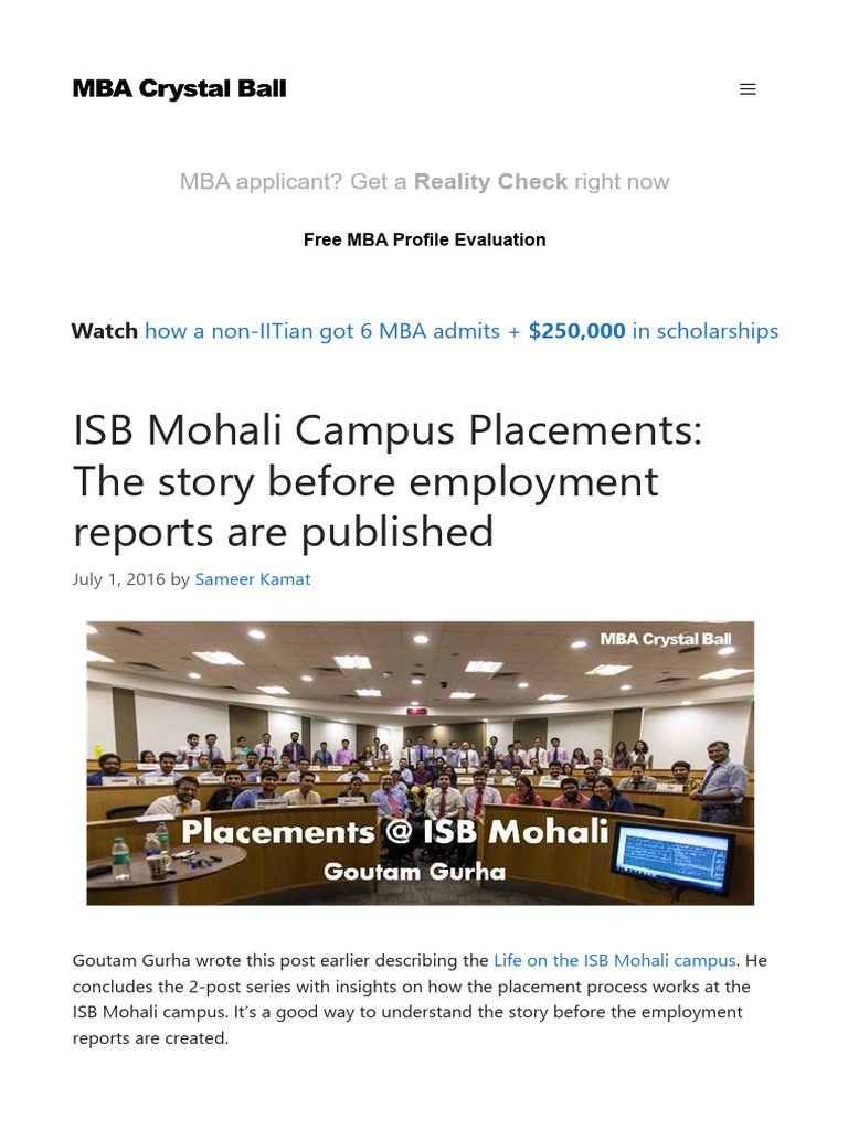 ISB Mohali Campus Placements - The Story Before Employment Reports Are ...