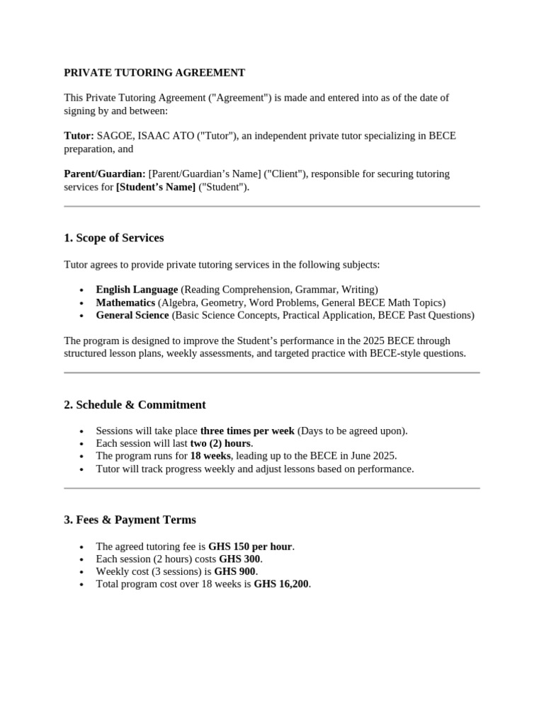 Private Tutoring Agreement - MR Osei | PDF | Mathematics