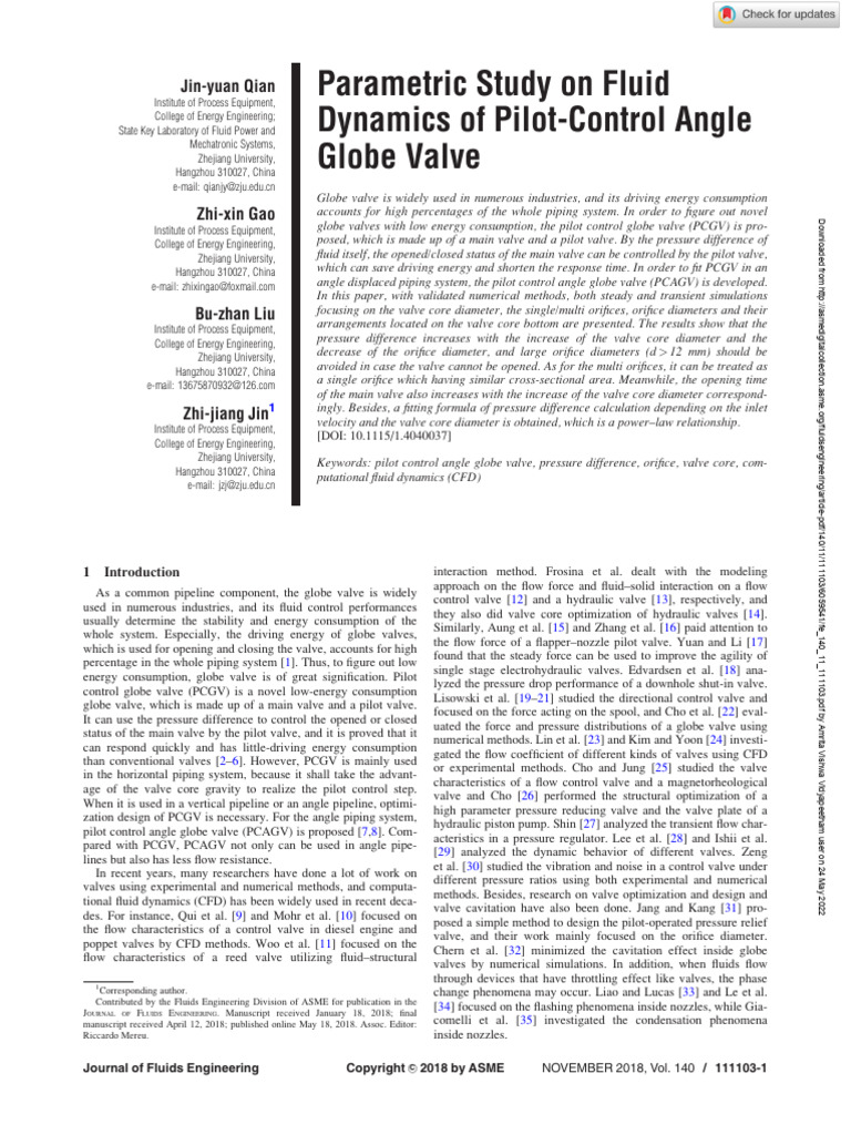 Pilot-Control Angle Globe Valve Study | PDF | Valve | Fluid Dynamics