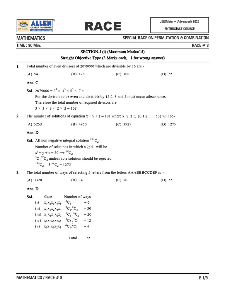 RACE P AND C - With Solution | PDF | Number Theory | Discrete Mathematics