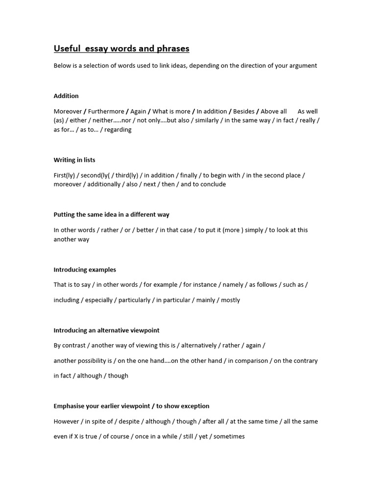 Essential Essay Linking Phrases | PDF