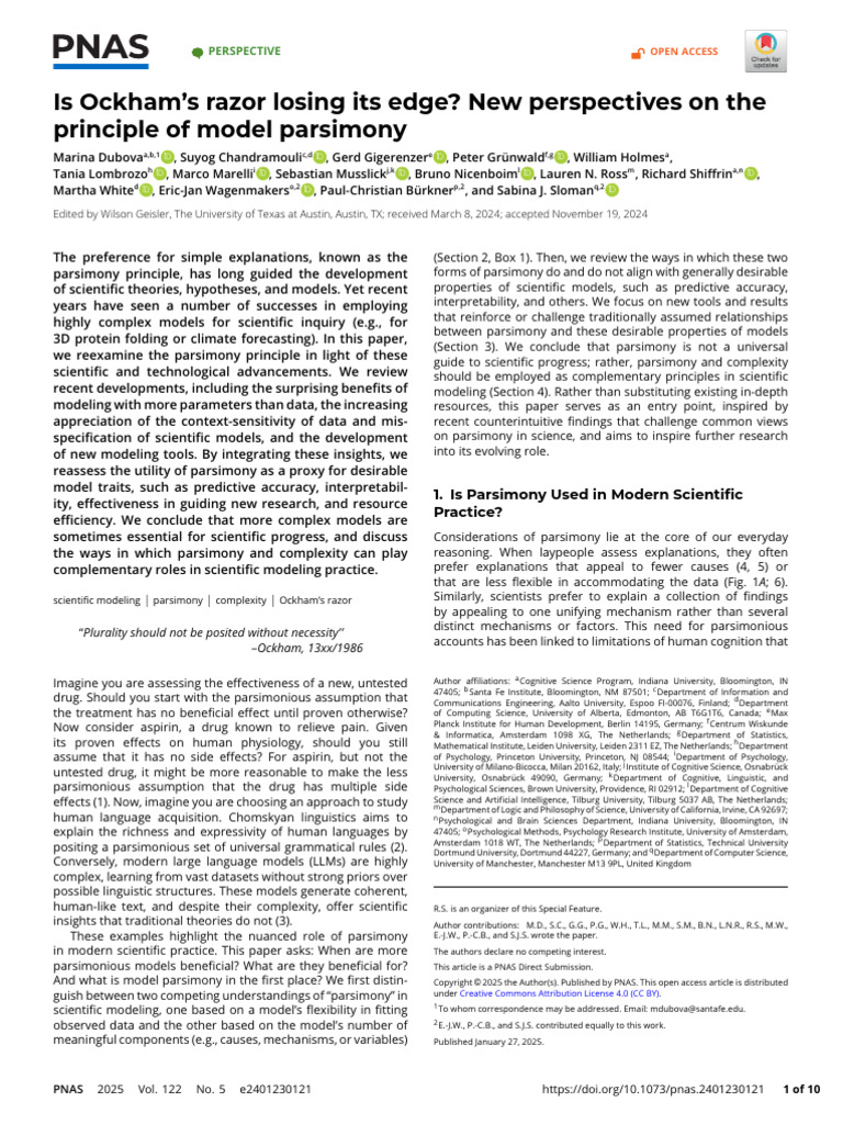 Dubova Et Al Is Ockham S Razor Losing Its Edge New Perspectives On The ...