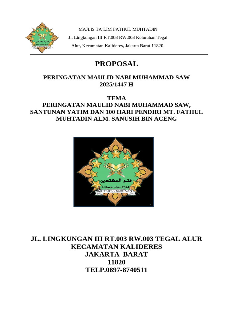 Proposal Maulid MT. Fathul Muhtadin 2025 | PDF