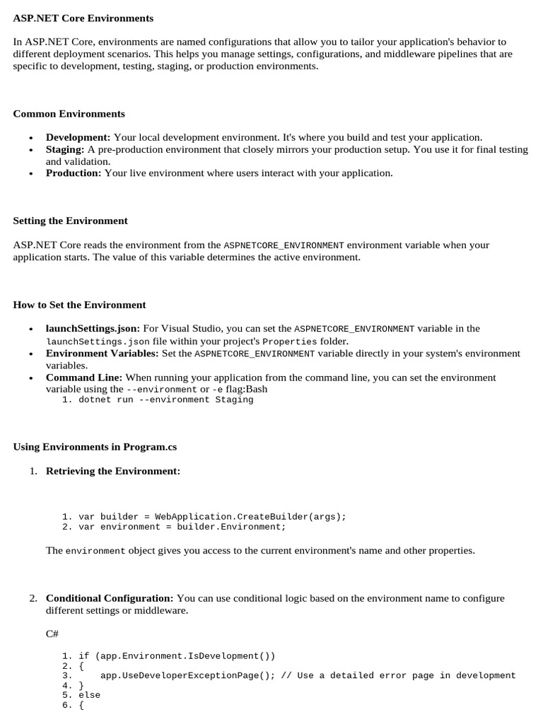 ASP.NET Core Environment Configurations | PDF | Computing | Software ...