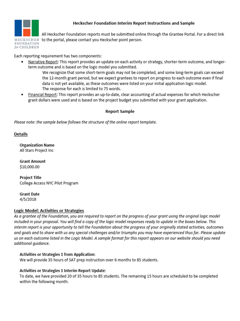 Sample Interim Report With Instructions | PDF