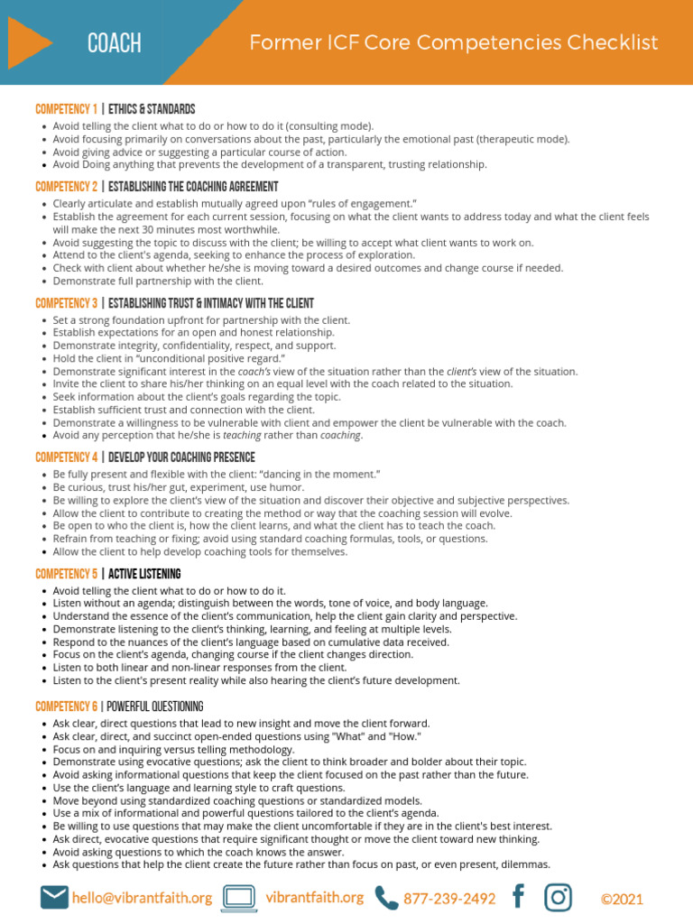 COACH Former ICF Core Competencies Check 26 | PDF | Thought | Communication