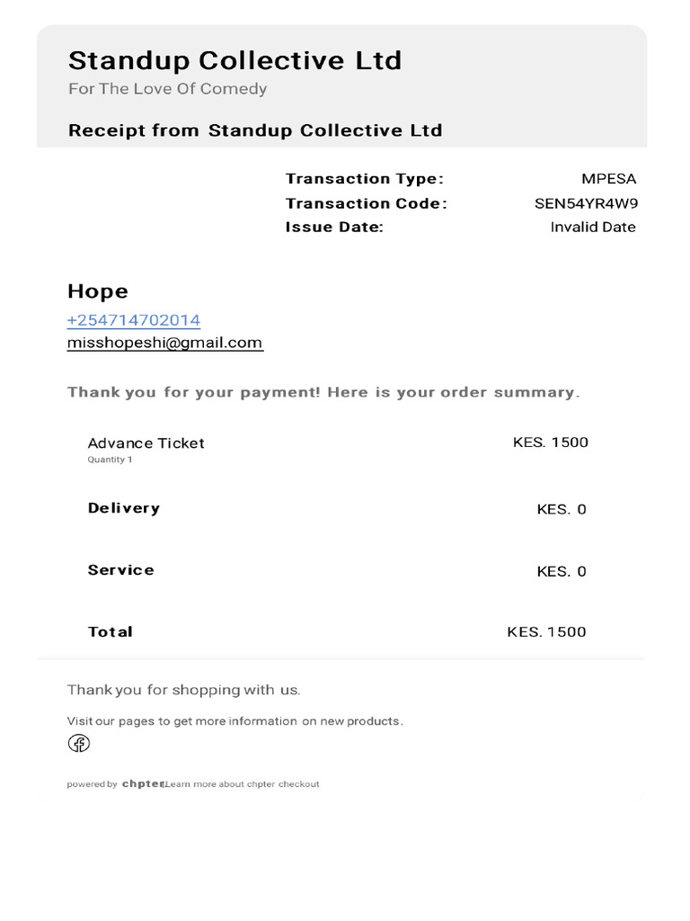 Nairobi Laugh Bar Receipt | PDF