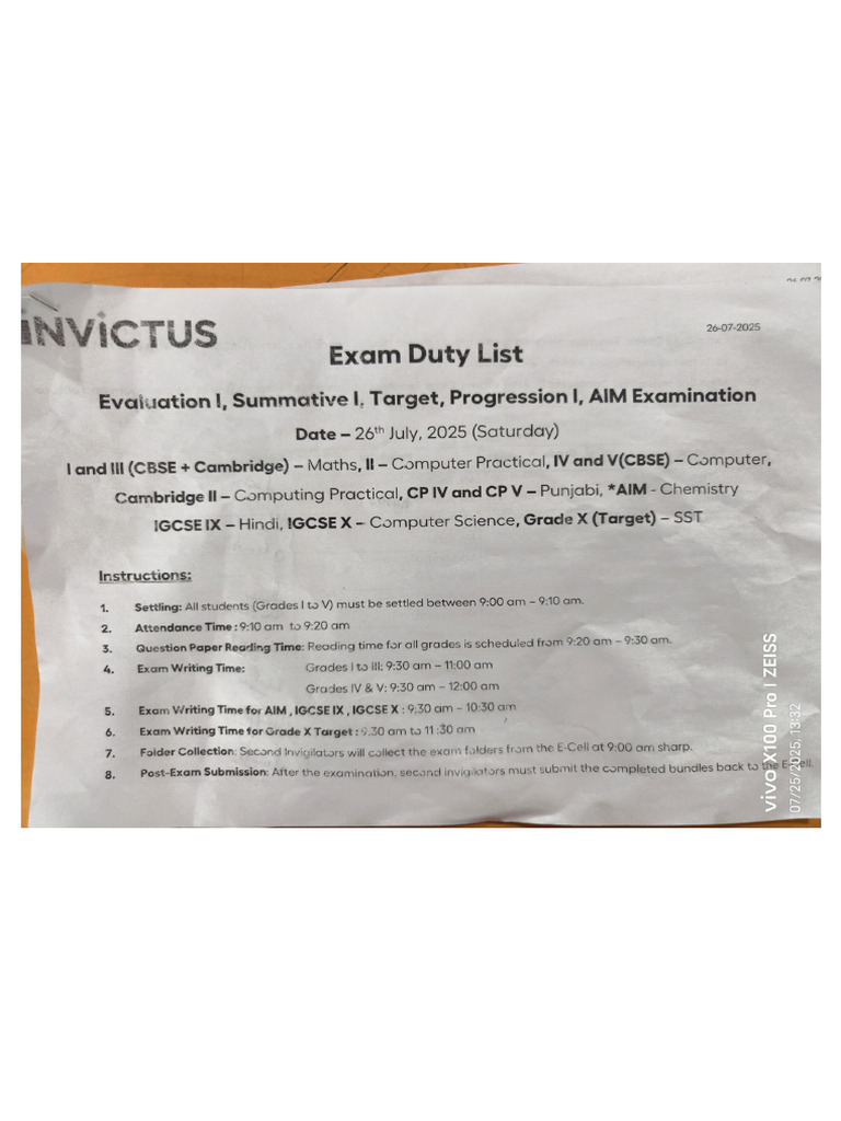 Exam Duty List 26 July 2025 | PDF