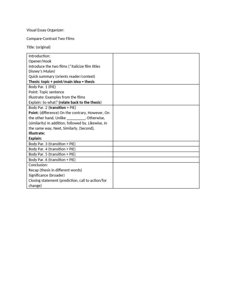 Compare and Contrast Visual Essay Organizer AClHTPw | PDF