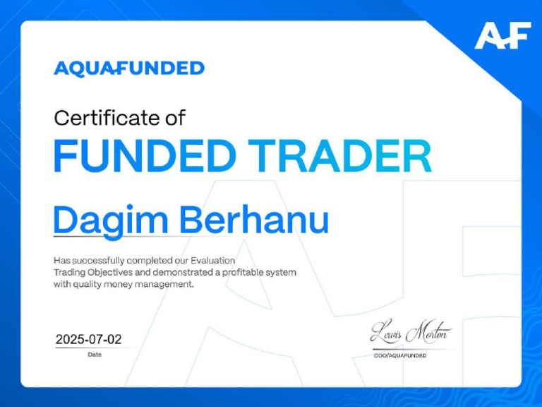 Dagim Funded Trader Certificate Aqua | PDF