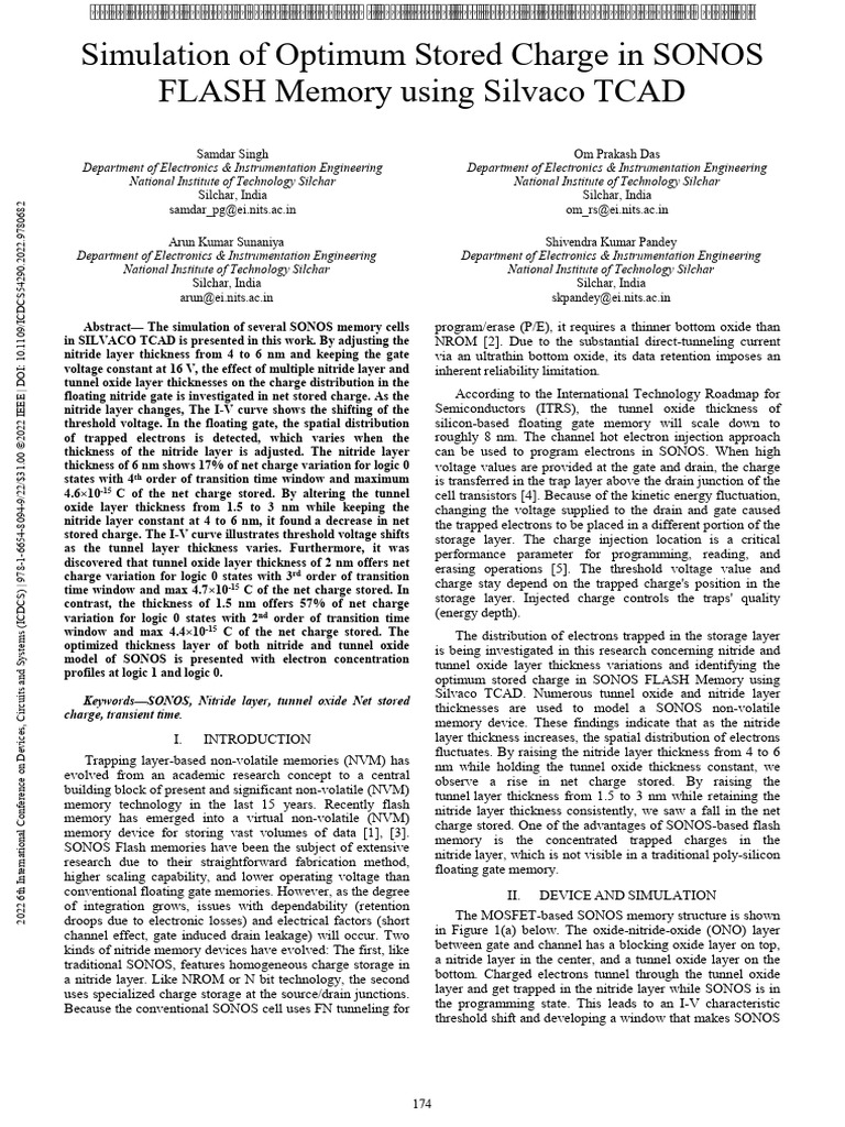 Simulation of Optimum Stored Charge in SONOS FLASH Memory Using Silvaco TCAD | PDF | Field ...