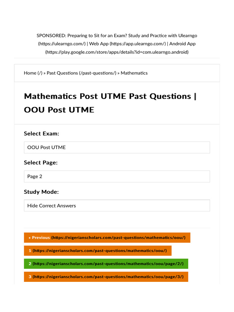 OOU Mathematics Post UTME Questions | PDF | Mathematics
