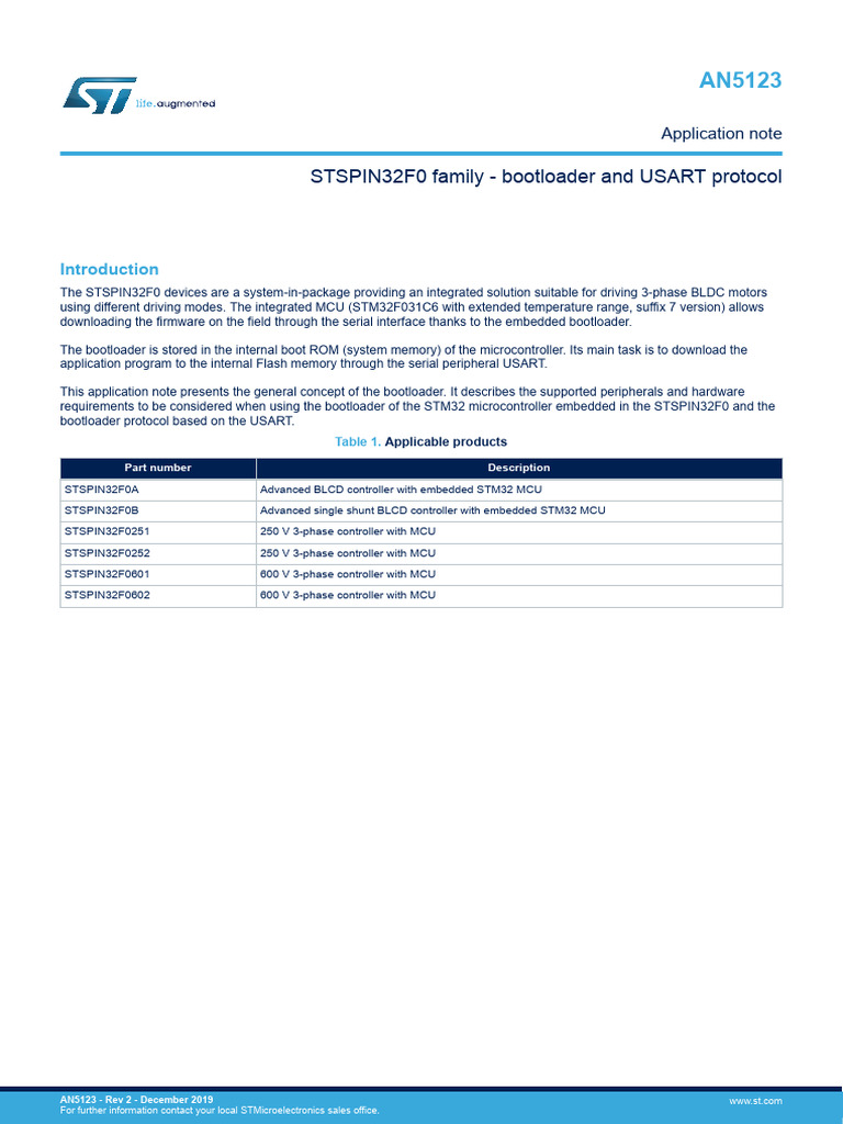 Dm00464412 Stspin32f0 Family Bootloader and Usart Protocol Stmicroelectronics | PDF ...