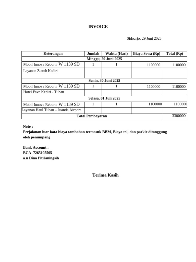 Invoice Layanan 29-30 Juni 2025 | PDF